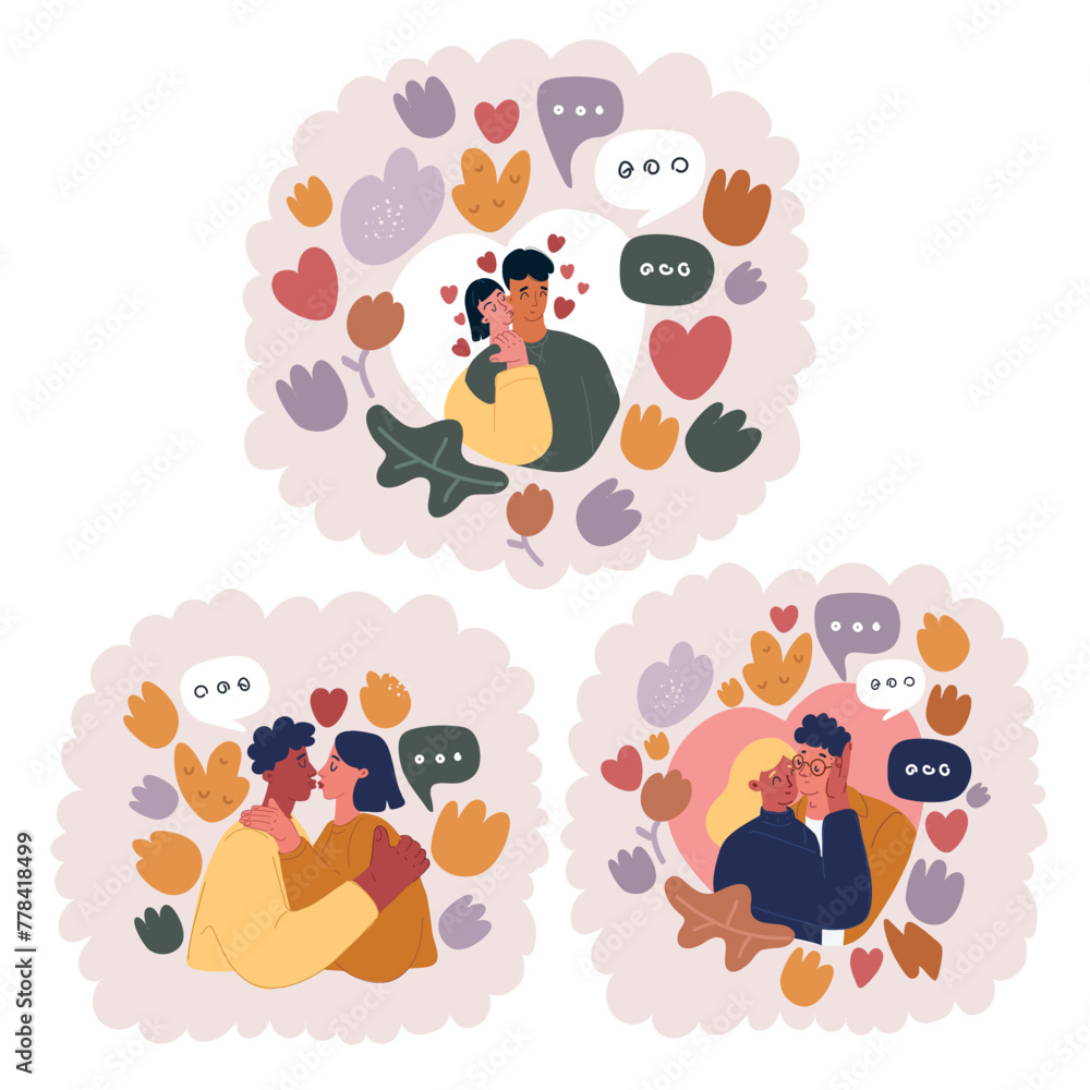 Cartoon vector illustration of Happy love couples set. Your kisses make ...