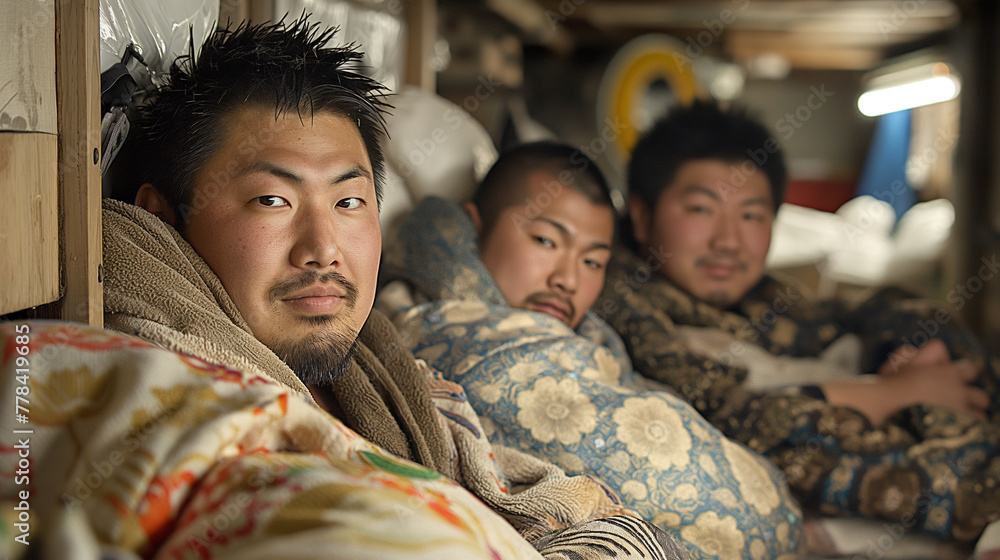 Sumo Wrestlers Resting: After a grueling match, sumo wrestlers take a ...