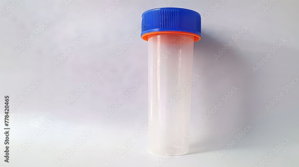 Clean Empty sterile stool sample collection container with blue cap ...