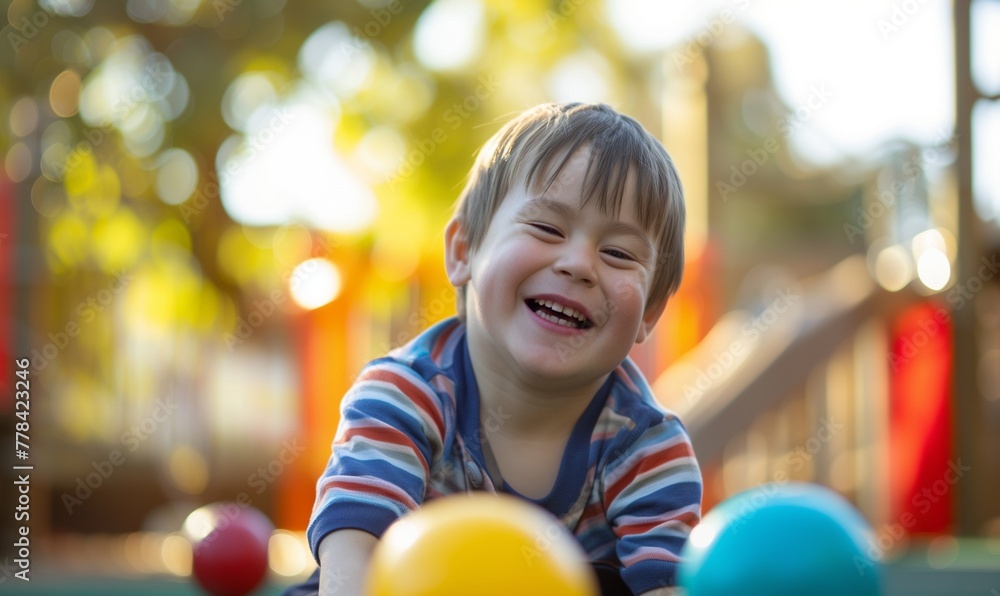 Stockfoto Down's syndrome child playing with balls in children's ...
