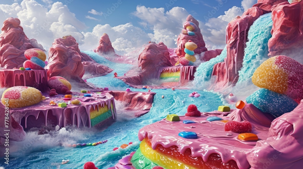 Candy bar transformed into a fantasy landscape, with gummy bears ...