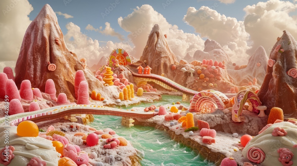 Candy bar transformed into a fantasy landscape, with gummy bears ...