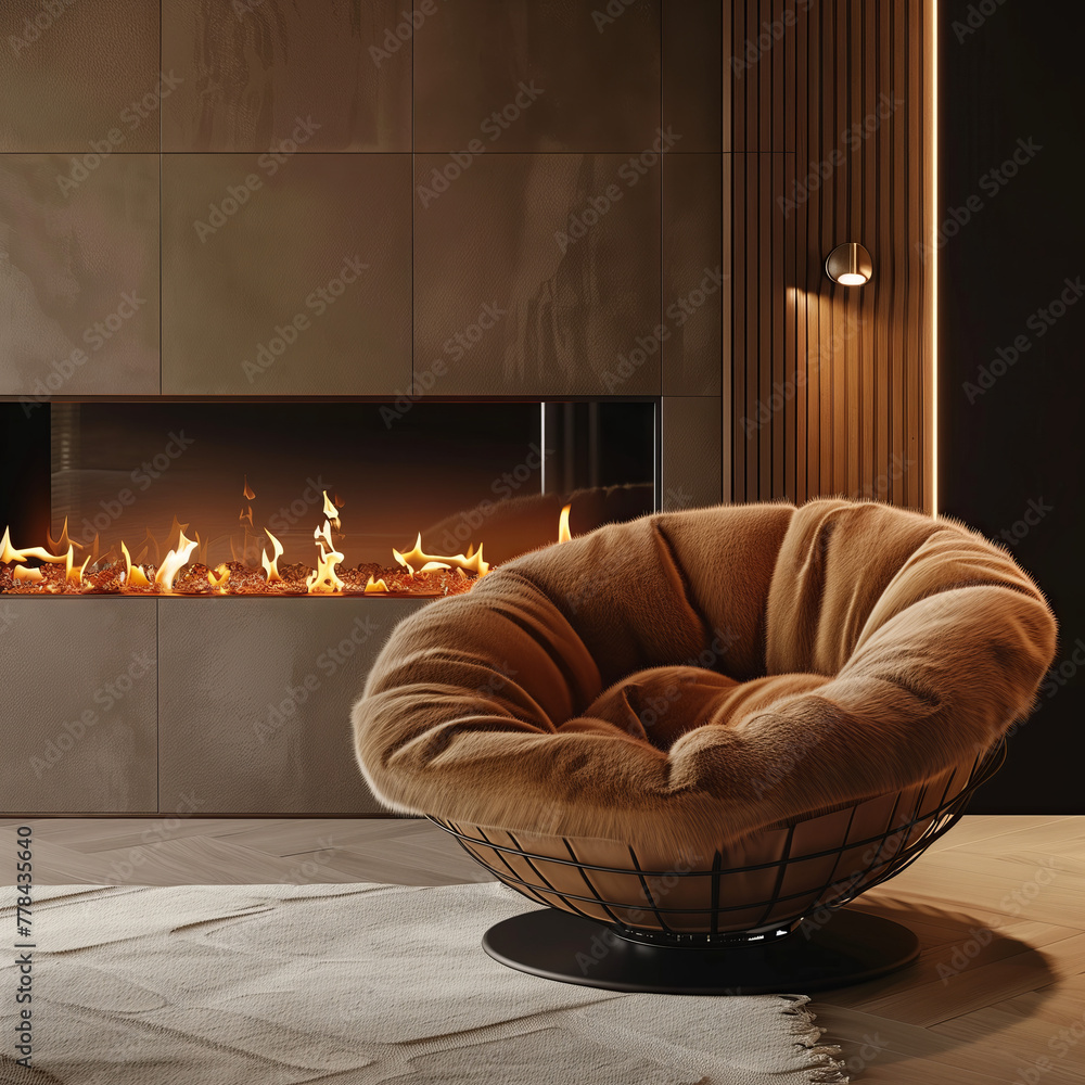 Contemporary Hearth: Chic Papasan Chair and Linear Fireplace. A ...