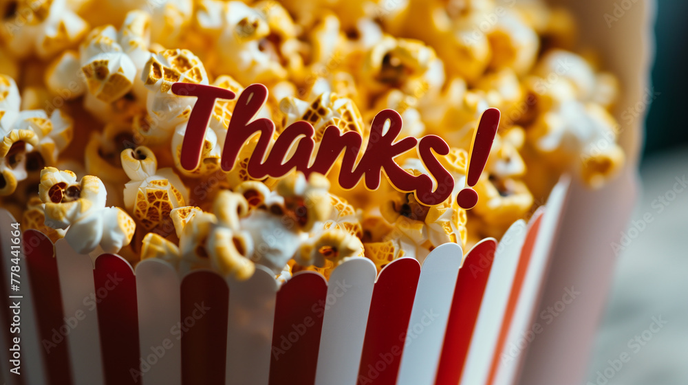 Close-up of golden popcorn kernels in a classic red and white striped ...