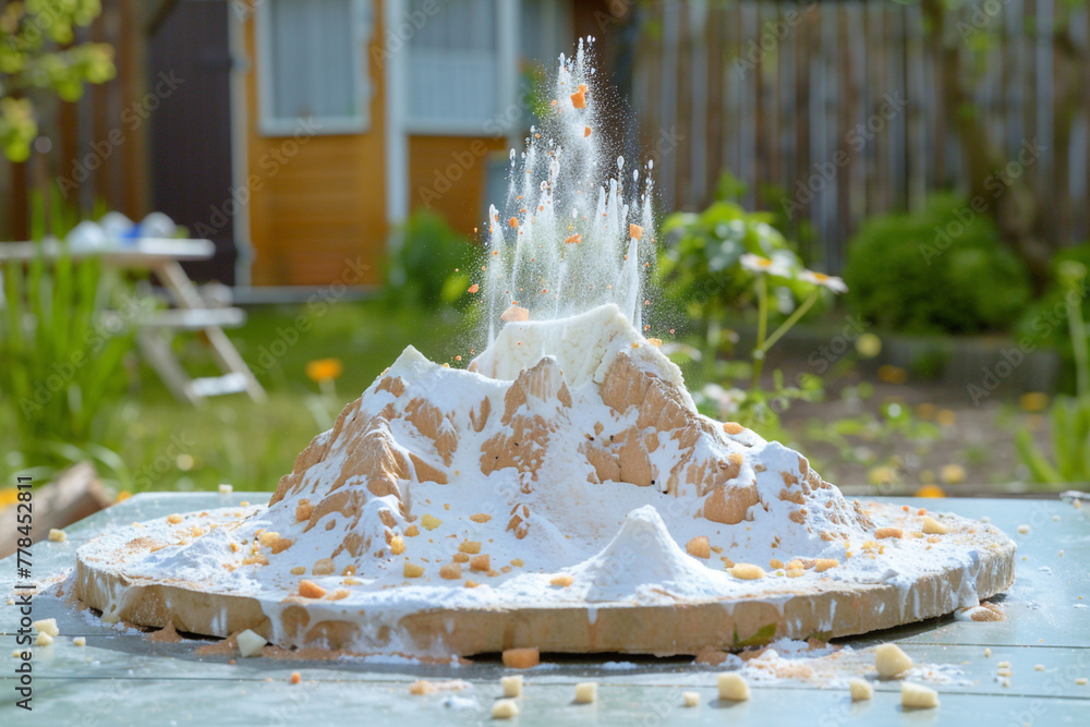 An image of a small, homemade volcano setup with baking soda and ...