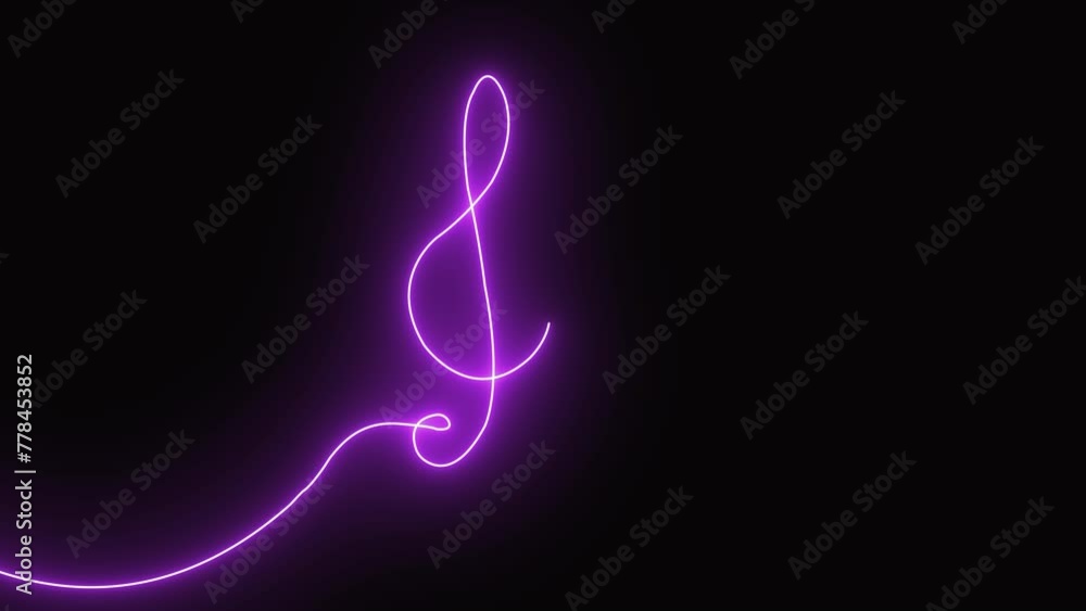 Neon music sheet. line art. Glowing purple animation on black ...