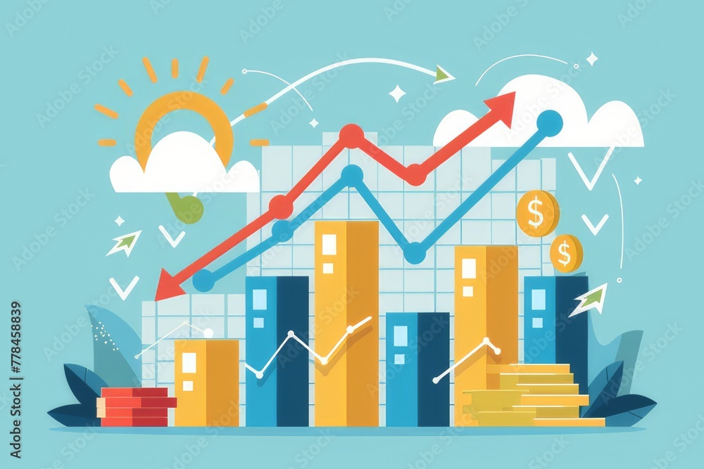 An image that represents financial growth and success. Displays a graph ...