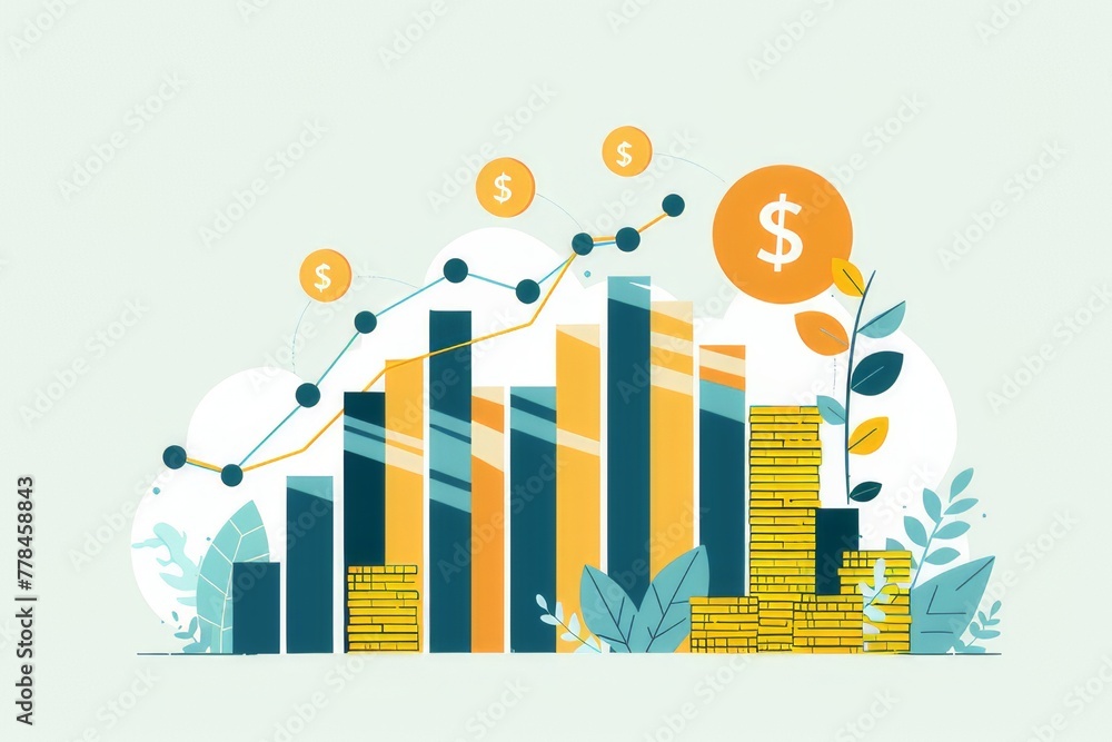 An image that represents financial growth and success. Displays a graph ...