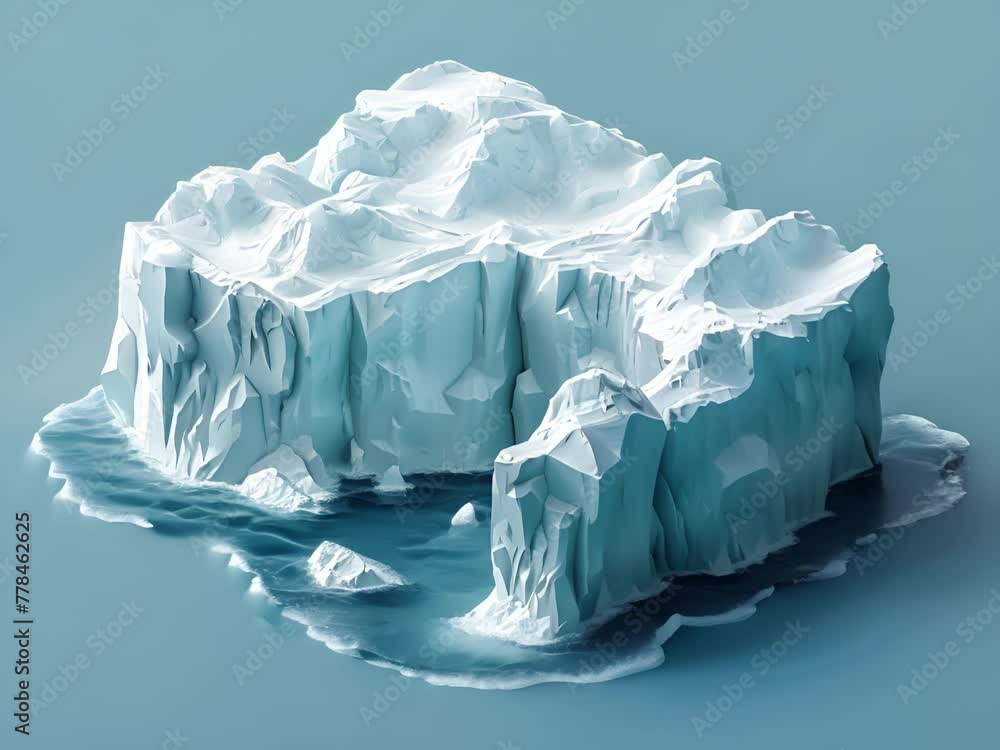 Close-up on an isometric, minimal representation of a glacier splitting ...