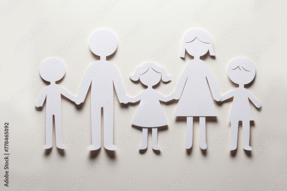 Paper family on white background. Conceptual image of family life ...