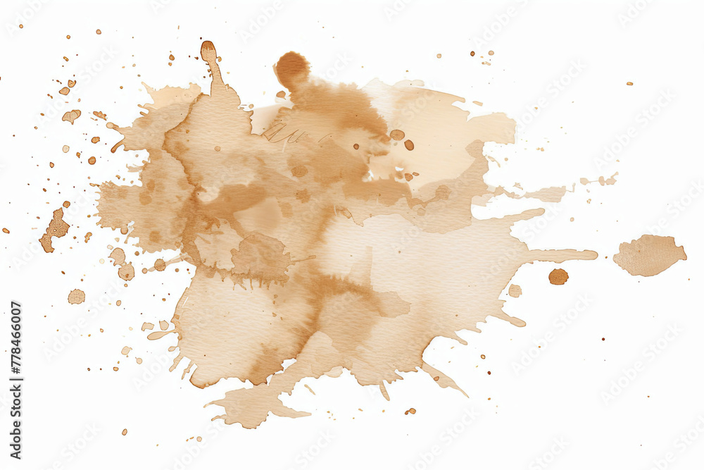 Transparent flat watercolor pastel beige splash on white backdrop ...