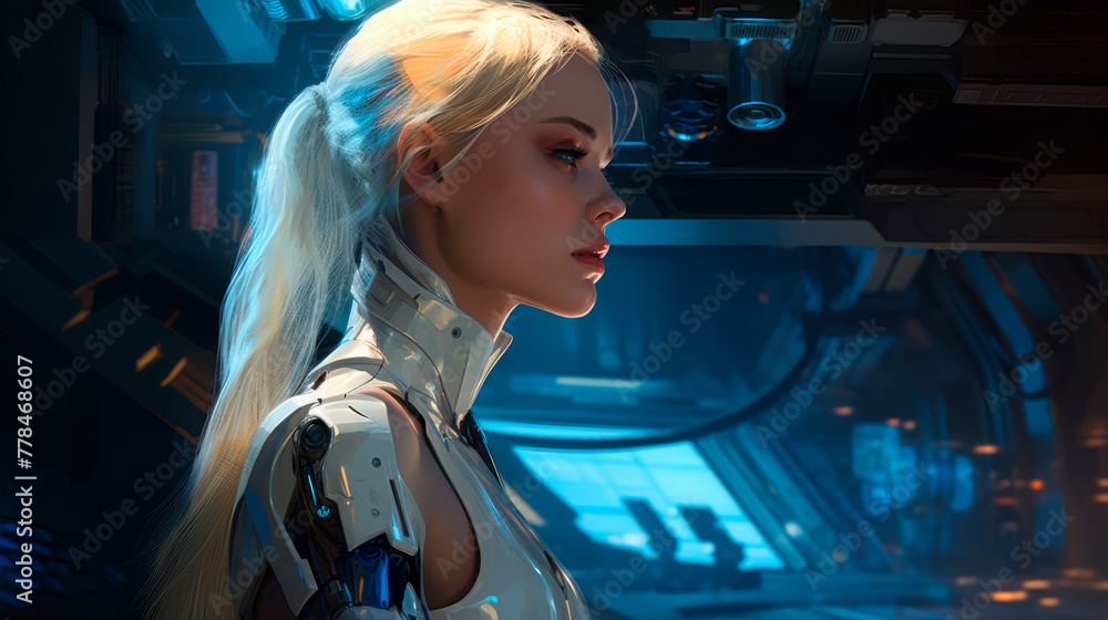 Sci-fi cyborg woman in spaceship, ideal for futuristic themes, tech ...