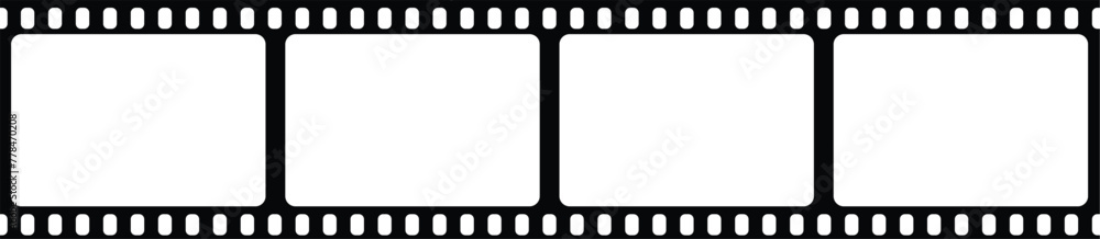 Old grunge movie film long strip icon in flat, vintage filmstrip roll ...