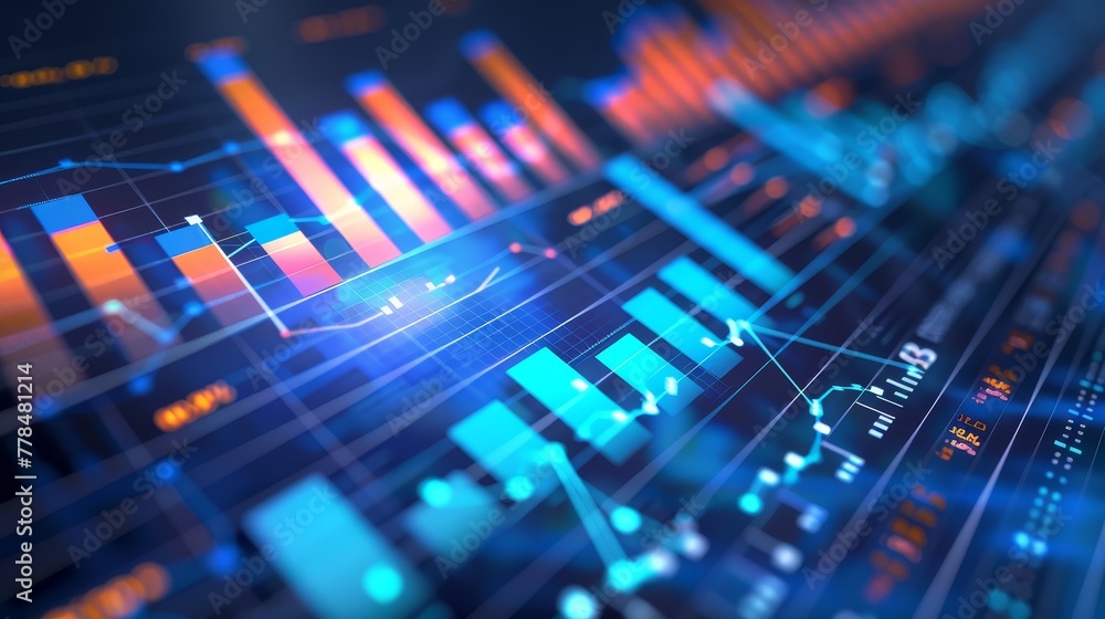 A high-tech digital representation of a stock market chart with rising ...