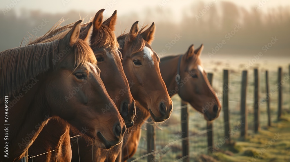 lineup of horses - horses putting their heads together - equestrian ...