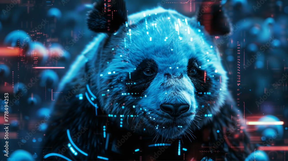 The shape of a panda head combines with a colourful electronic board, a ...