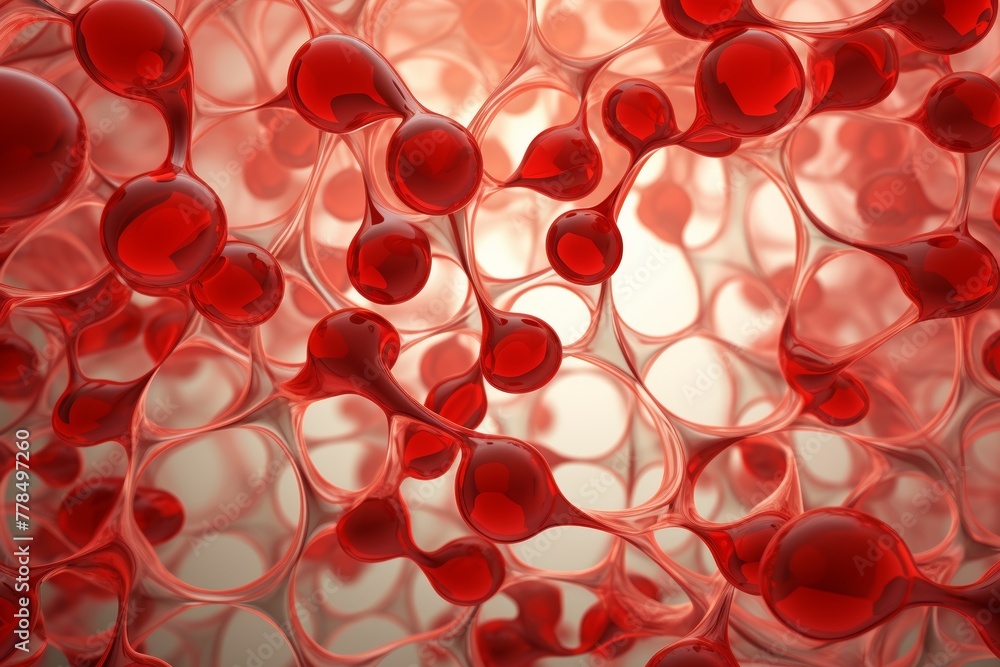 Floating human blood cells in blood vessels or veins. Microscopic red ...