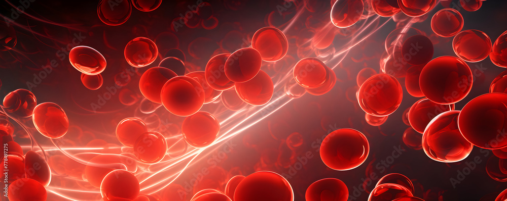 Floating human blood cells in blood vessels or veins. Microscopic red ...