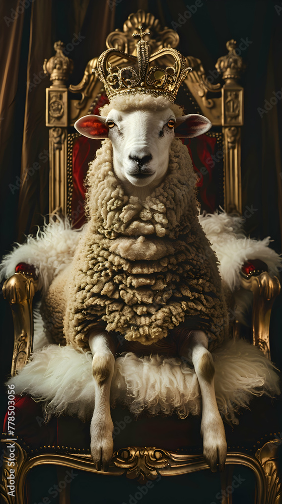Eid al Adha sacrifice festival king sheep sitting on king chair for ...