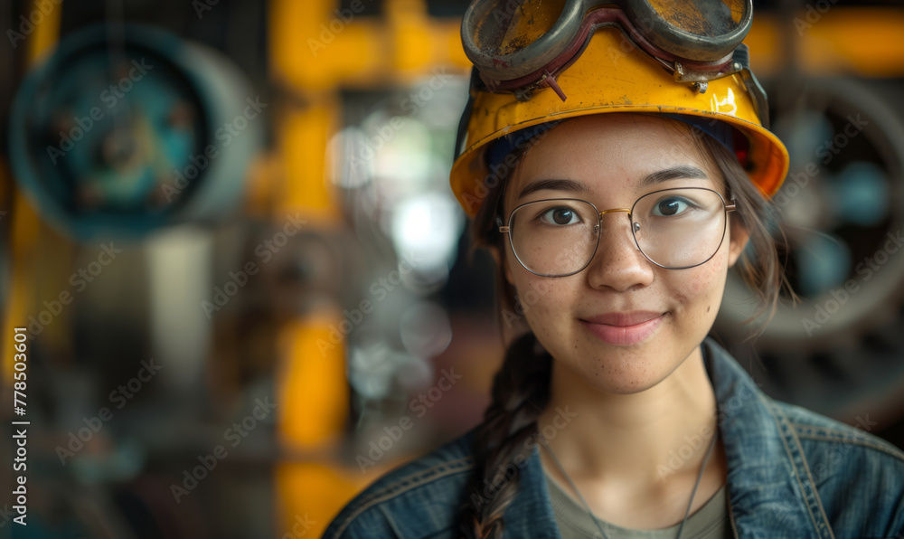 Young Chinese female heavy duty worker at work, realistic portrait ...