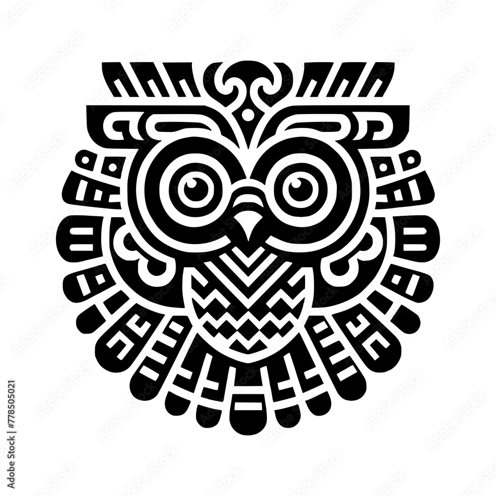 ancient maya tribe pattern of animal owl black outline vector ...