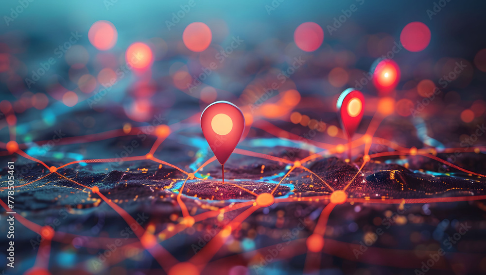 A Digital Map Featuring Interconnected Location Pins Symbolizing Global Network Connectivity