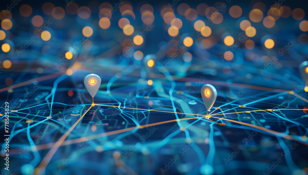 A Digital Map Featuring Interconnected Location Pins Symbolizing Global Network Connectivity