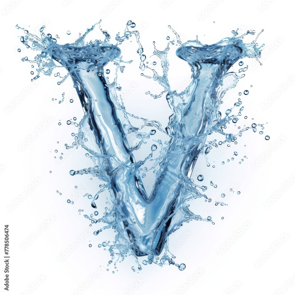 Alphabet, letter V. Splash of water takes the shape of the letter V ...