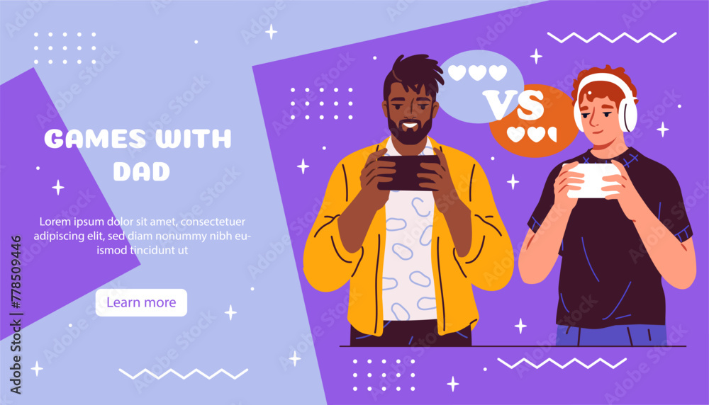 Games with dad poster. Father with son play in video games and arcades ...