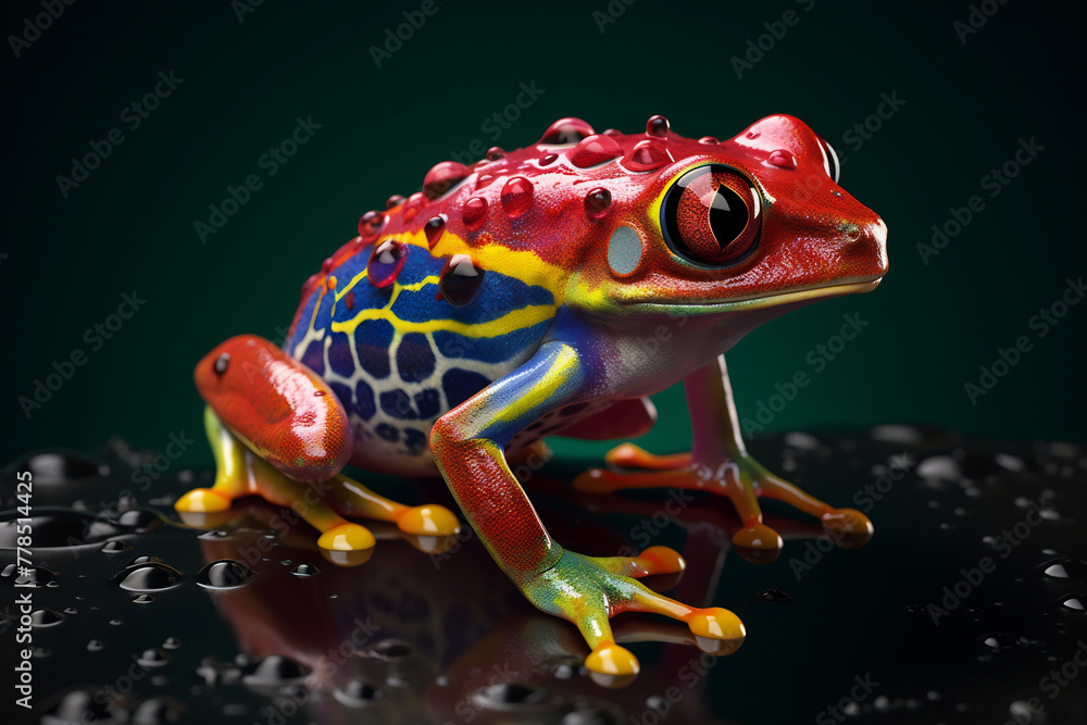Poison vivid color frog. Poisonous animal of tropical rainforest. Pet ...