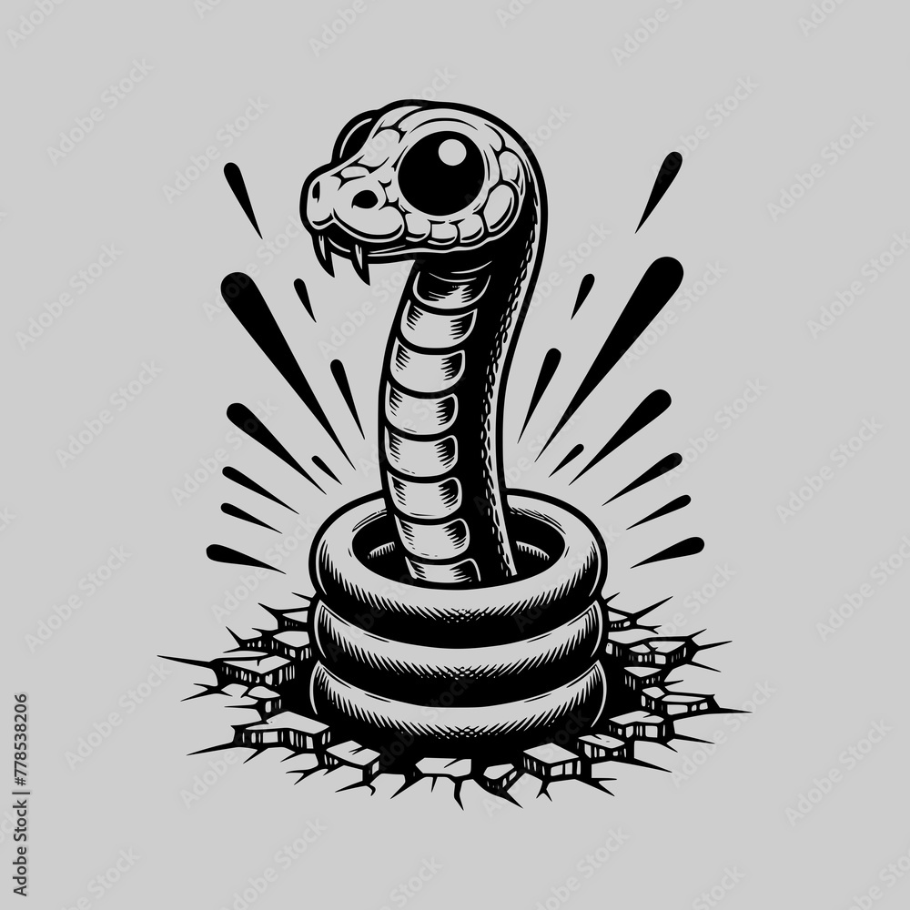 t-shirt design of snake pop up from hole vector illustration Stock ...