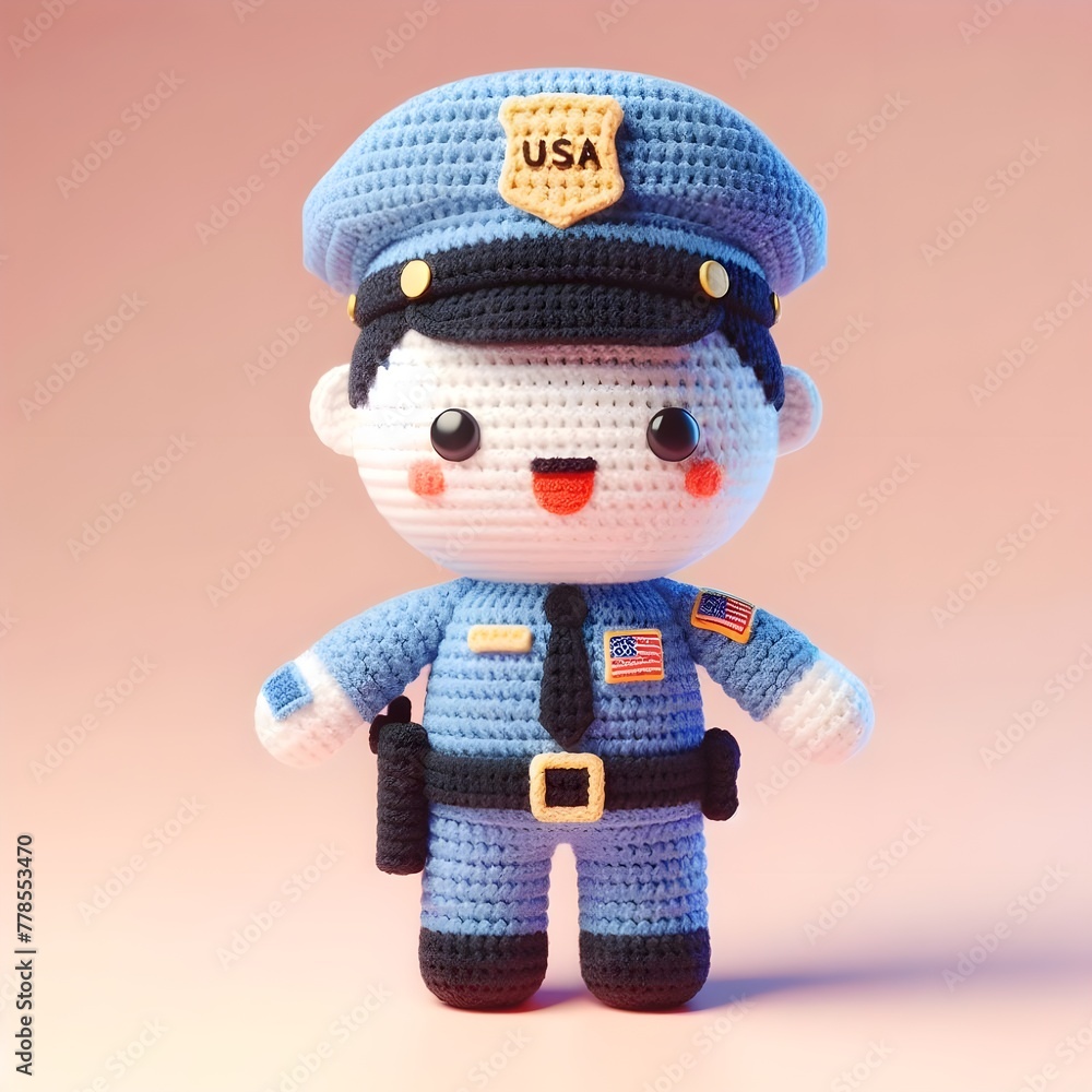 Ai Generated Crochet doll a Police cute excited funny smiling wearing ...