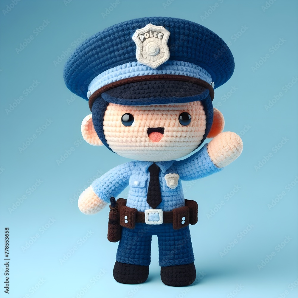 Ai Generated Crochet doll a Police cute excited funny smiling wearing ...
