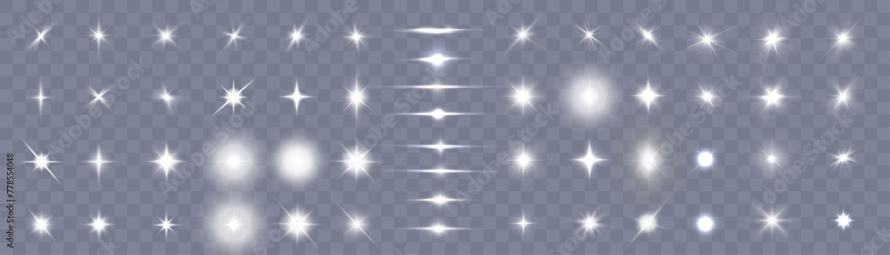 Poster Set of abstract light effects of stars and horizontal lines ...