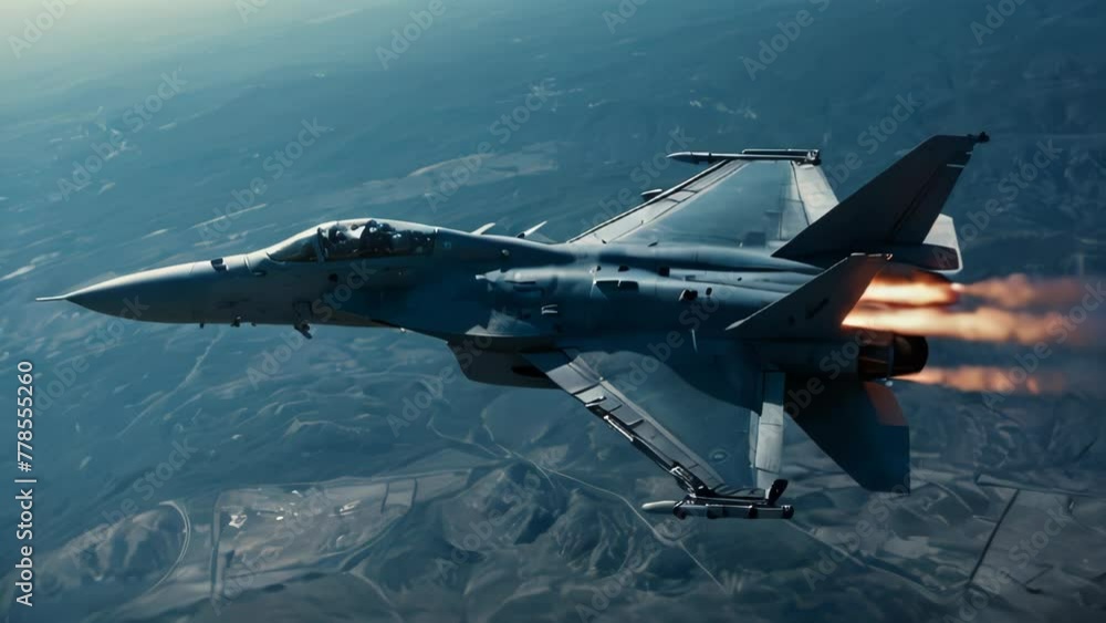 Airborne military combat aircraft fighter with weapons. Modern Aviation ...