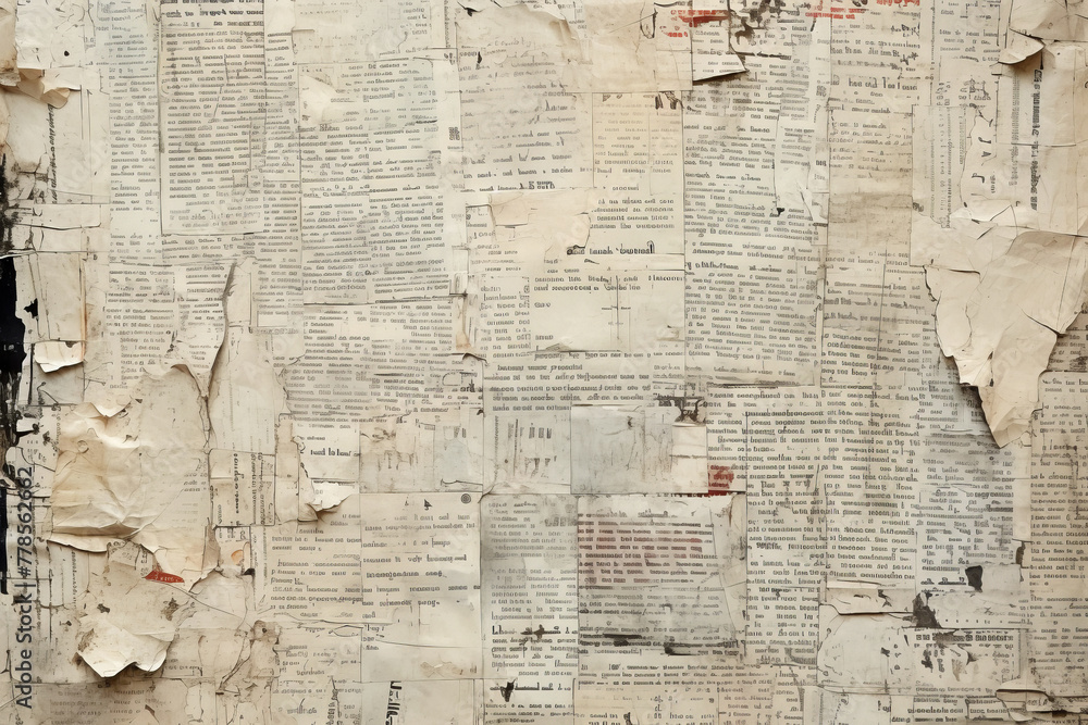 Torn paper pieces textured background. Weathered newspaper scraps with ...