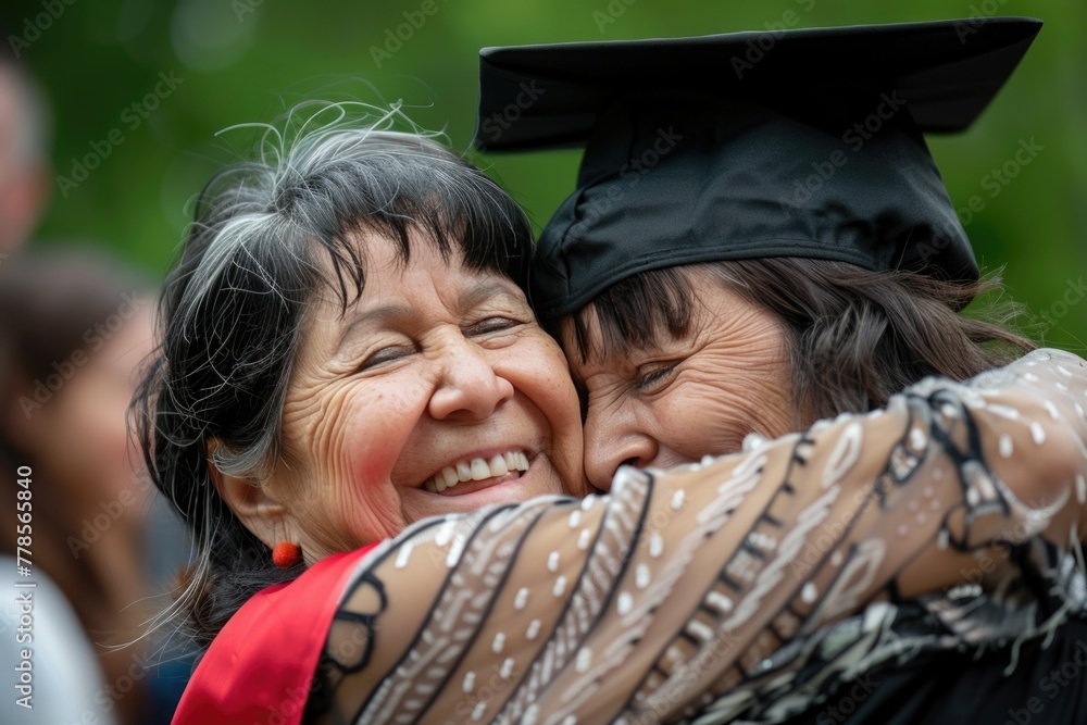 portrait of a graduate wearing a graduation cap. congratulation. hugs ...