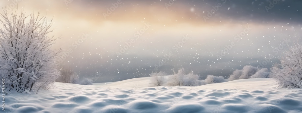 Beautiful ultrawide winter background image of light snowfall falling ...