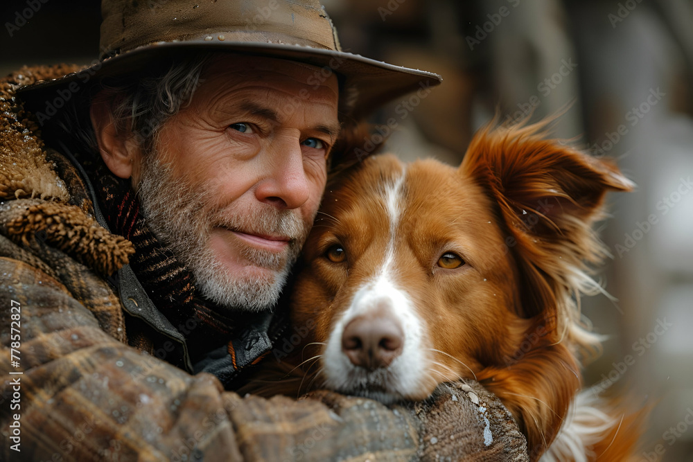 Man and Dog in a Close Embrace, Human-Animal Bond Style, Companionship ...