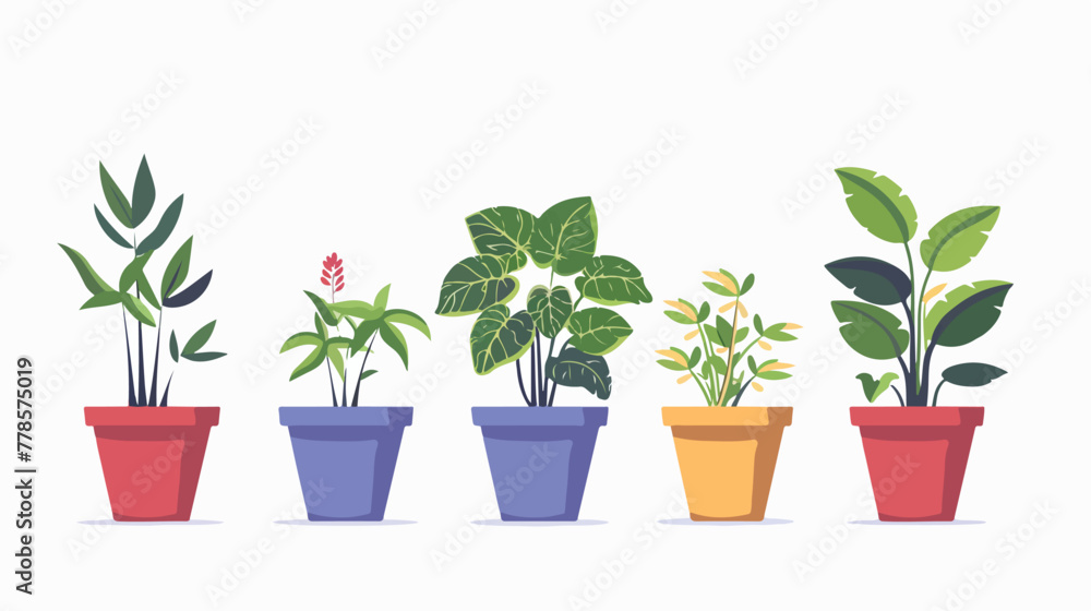 Five pots with plants 2d flat cartoon vactor illust Stock Vector ...