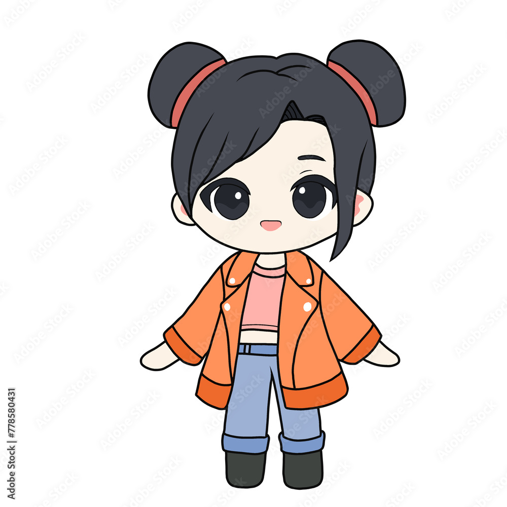 cute chibi cartoon girl with two buns hairstyle Stock Illustration ...