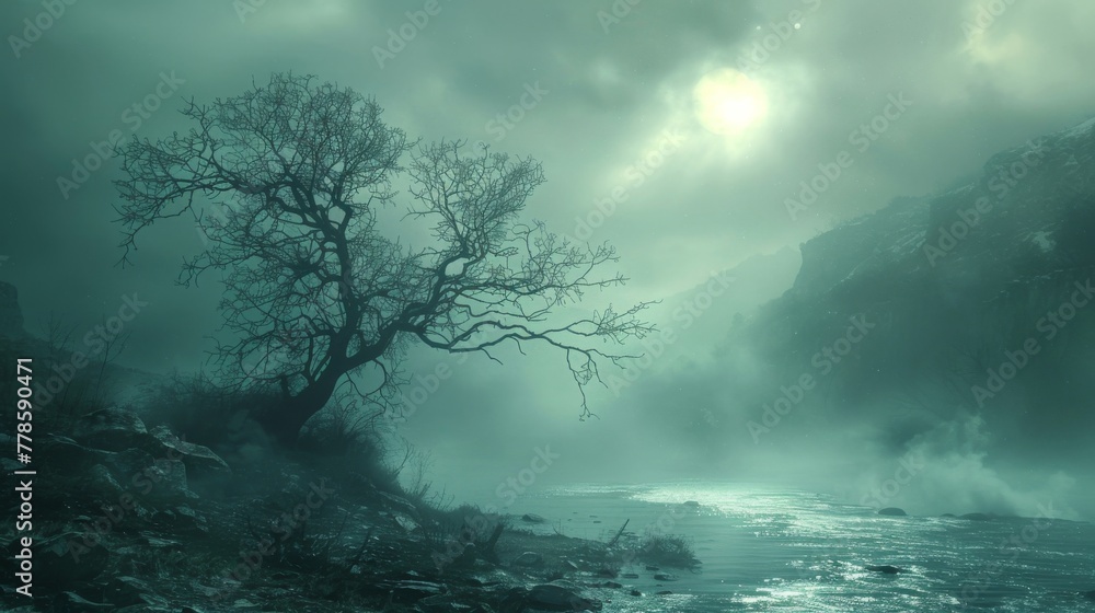 Surreal landscape conveying both elation and sorrow, creating a thought ...