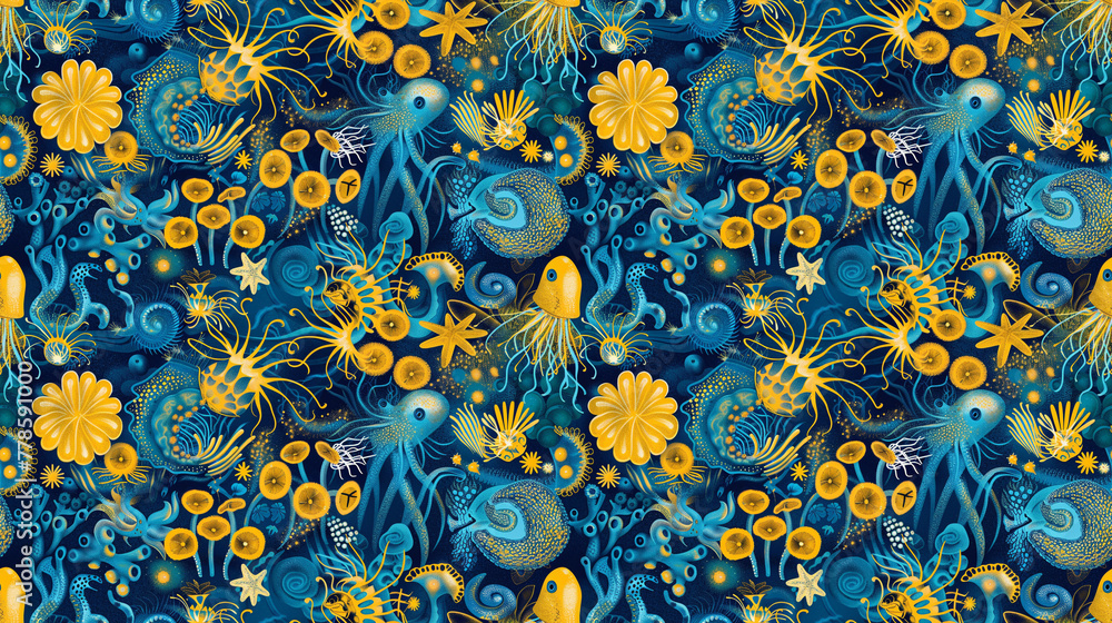 Fictional sea creatures wallpaper, seamless pattern, sea creatures ...
