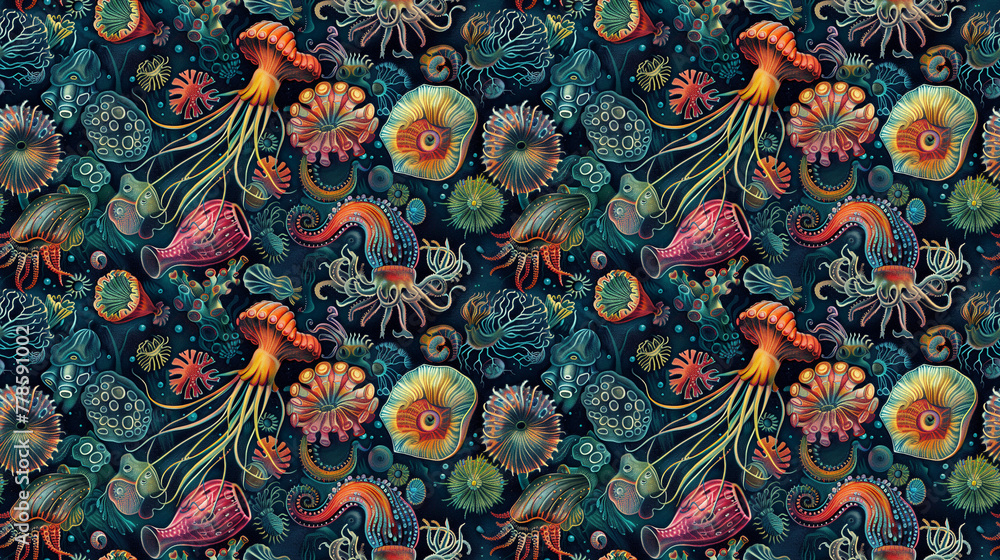 Fictional sea creatures wallpaper, seamless pattern, sea creatures ...