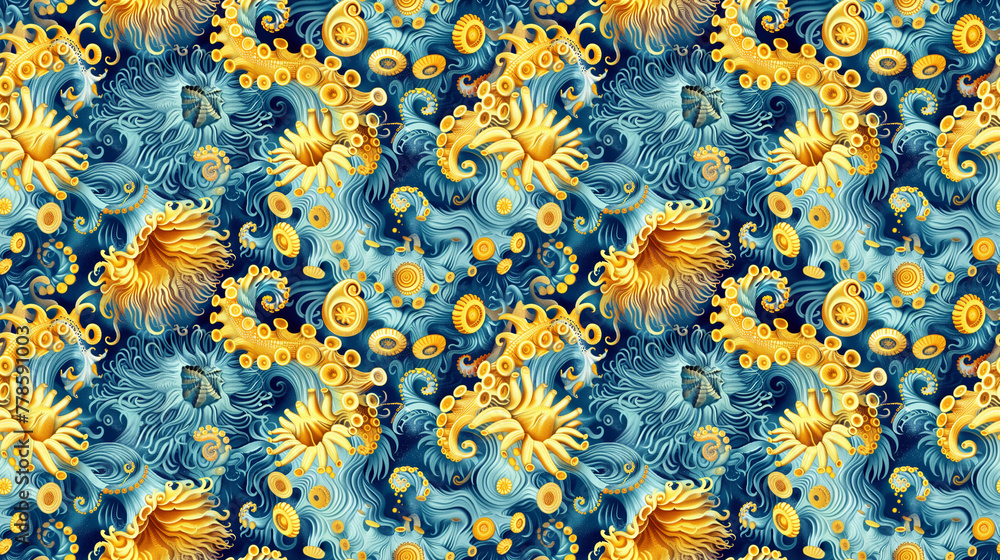 Fictional sea creatures wallpaper, seamless pattern, sea creatures ...