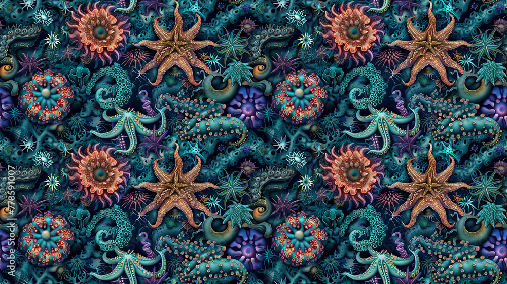 Fictional sea creatures wallpaper, seamless pattern, sea creatures ...