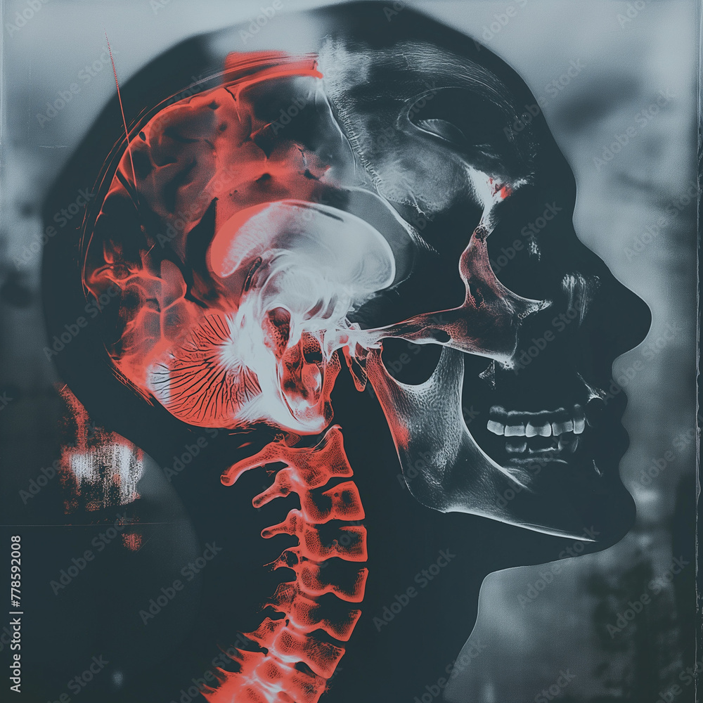 Head skull with Tumour scanning dark, heasd and brain campaign MRI scan ...