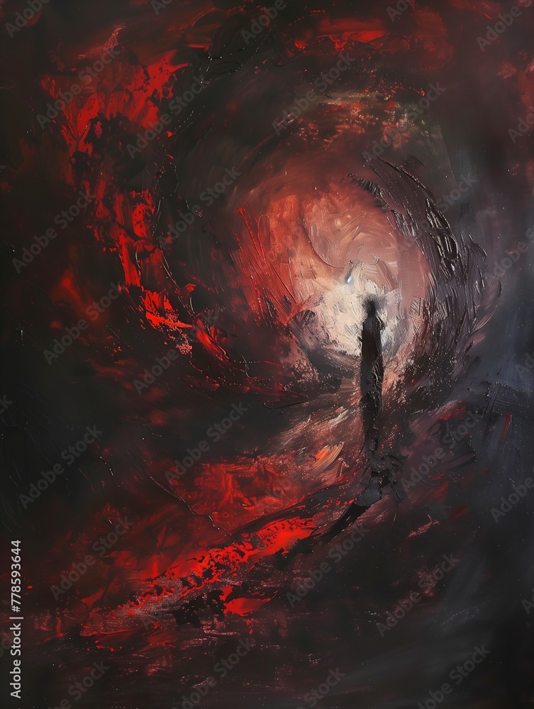 man standing tunnel red light ambient album cover swirling fluid blood ...