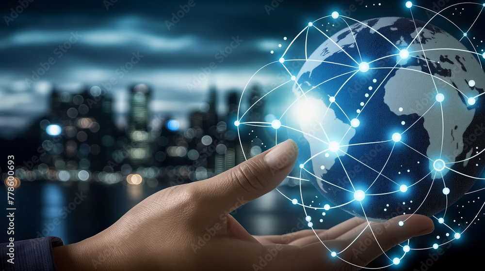 Title: "Global Digital Strategy" Art Description: A hand touches a ...