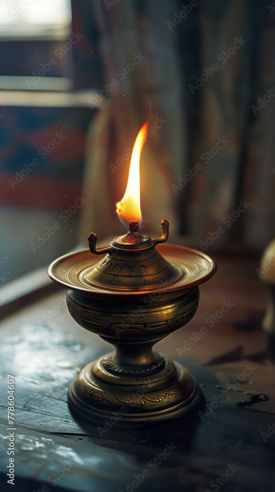 An ancient oil lamp from Ancient Egypt in a relic that dates back to ...